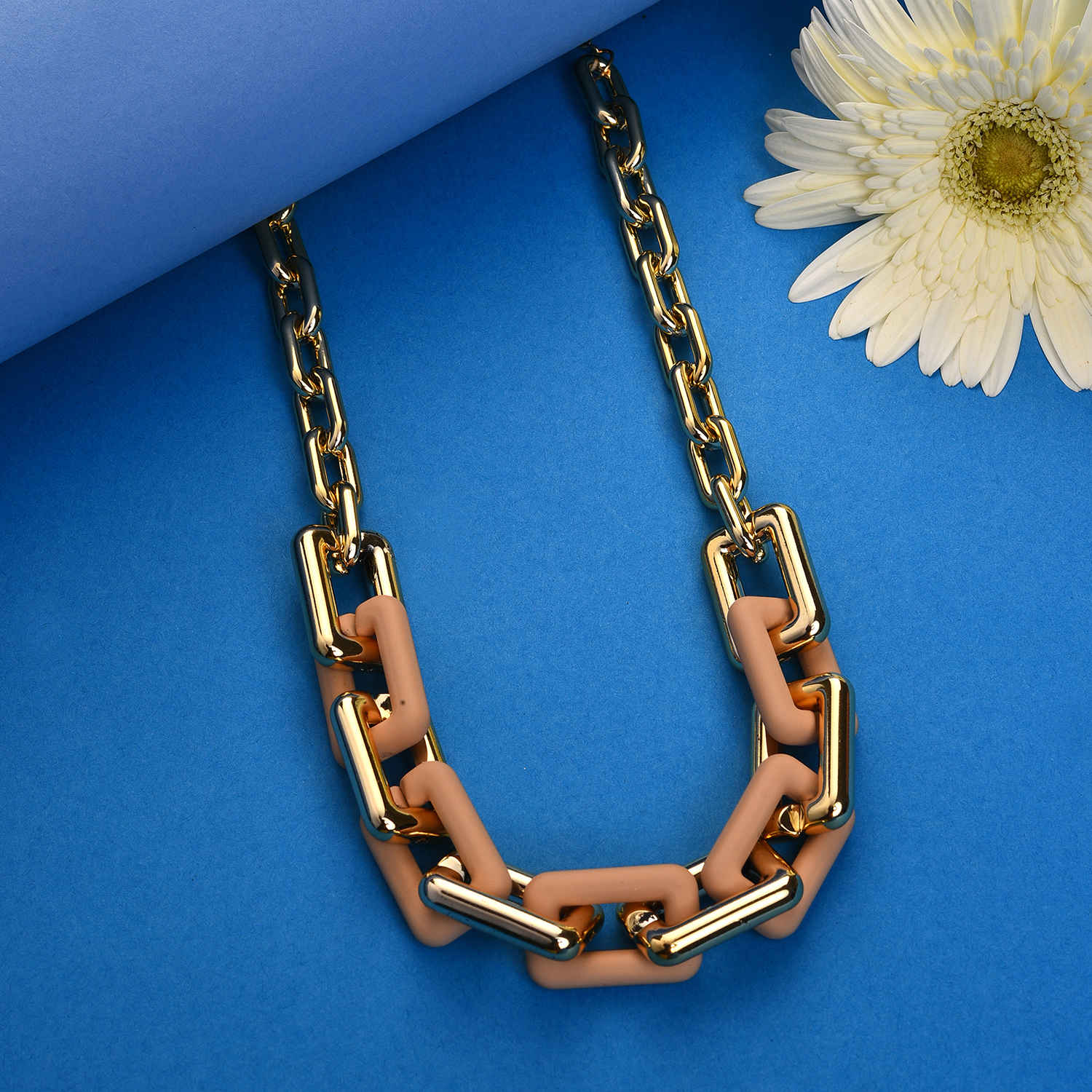 SOHI Gold-Plated Peach-Coloured Link Chain