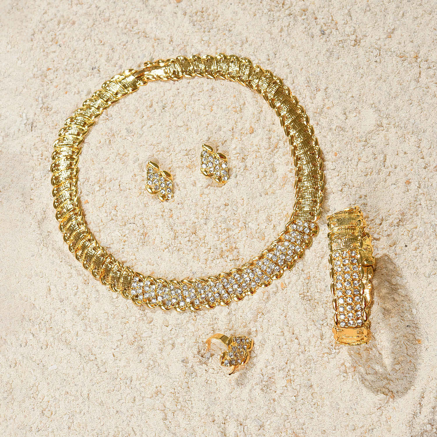 SOHI Gold Plated White Stones-Studded Designer Jewellery Set