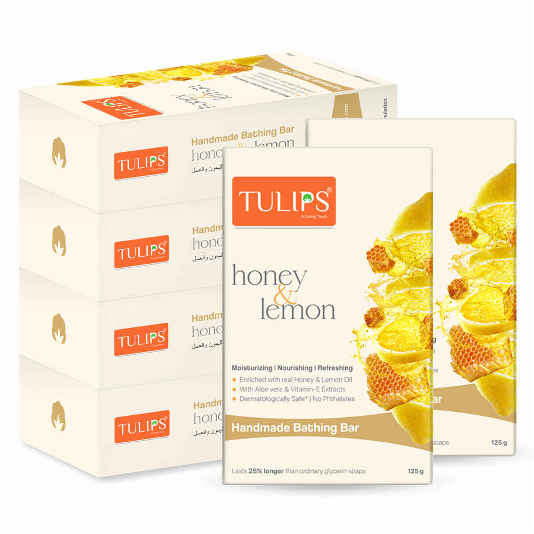 TULIPS Handmade Bathing Bar Soap with Honey & Lemon {Pack of 6}