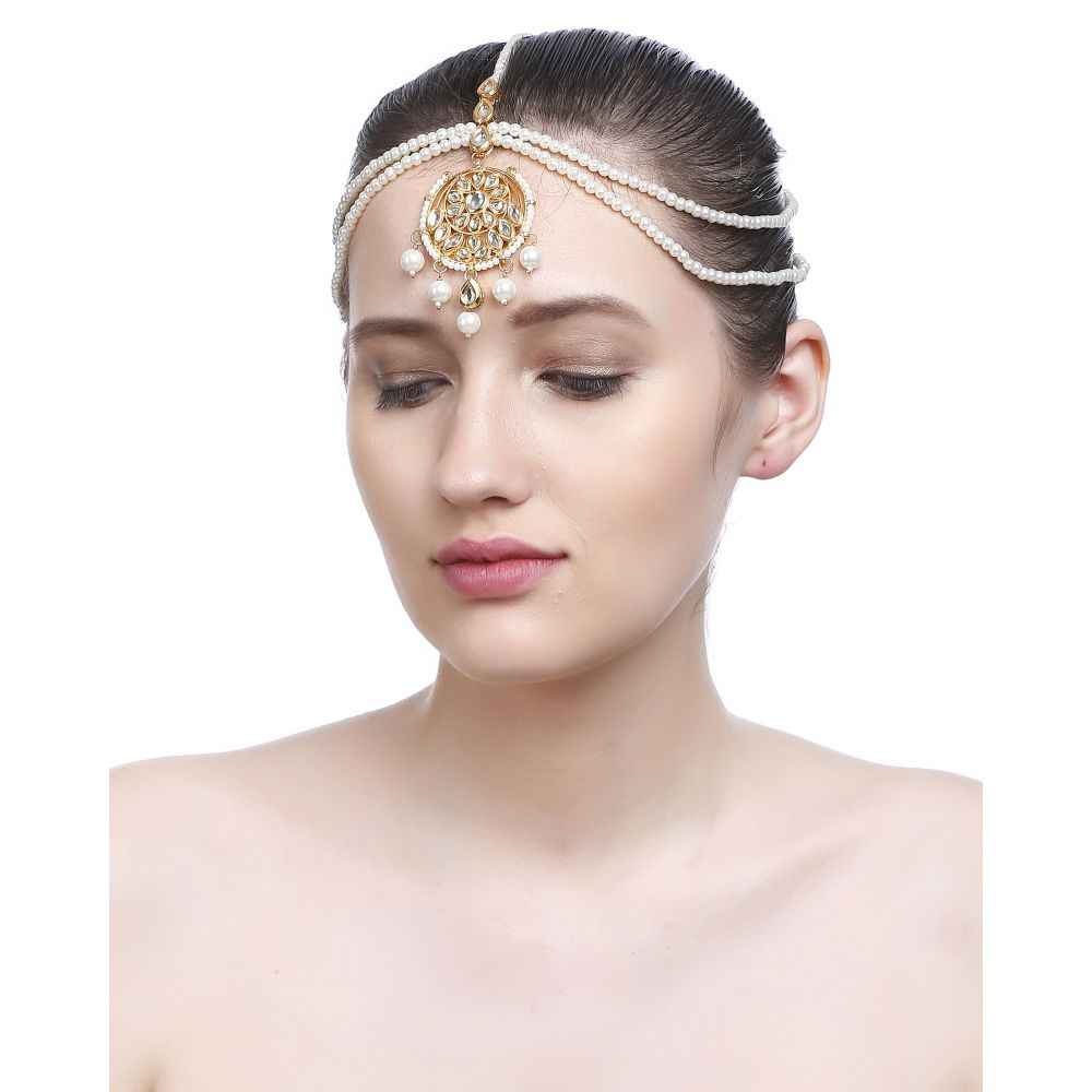 Bamboo Tree Jewels Pearl Kundan Matha Patti Gold Color