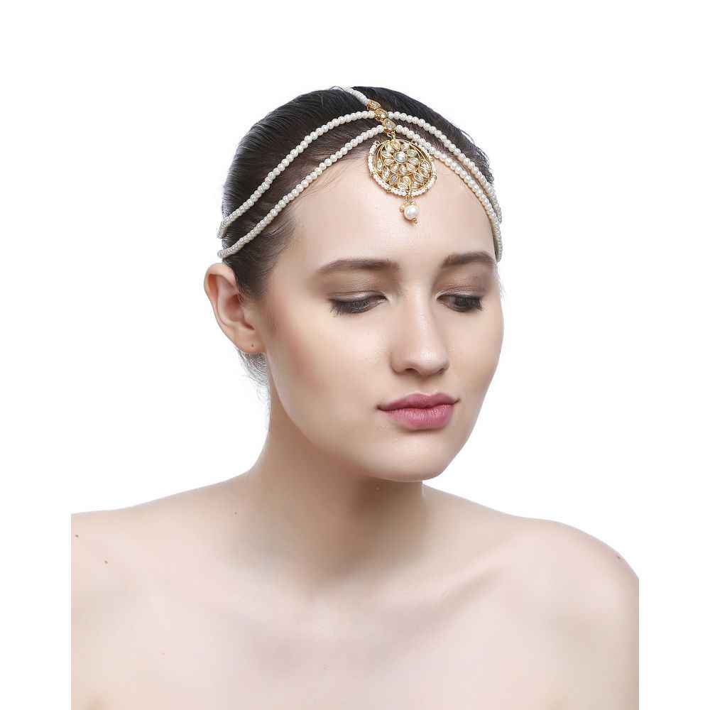 Bamboo Tree Jewels Gold Pearl Kundan Matha Patti