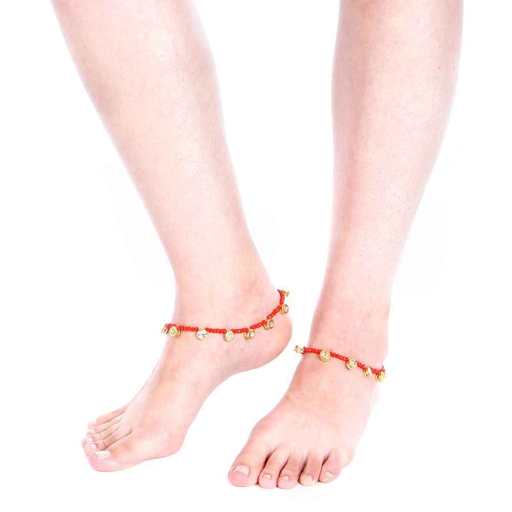 Bamboo Tree Jewels Red Beads Kundan Anklet