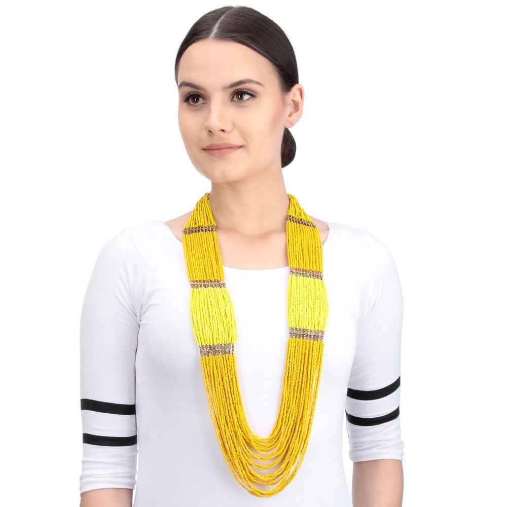 Bamboo Tree Jewels Yellow Color Long Beaded Necklace