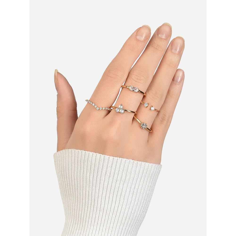 Lilly & Sparkle Brass Gold Plated Set Of 5 Cz Stone Studded Rings