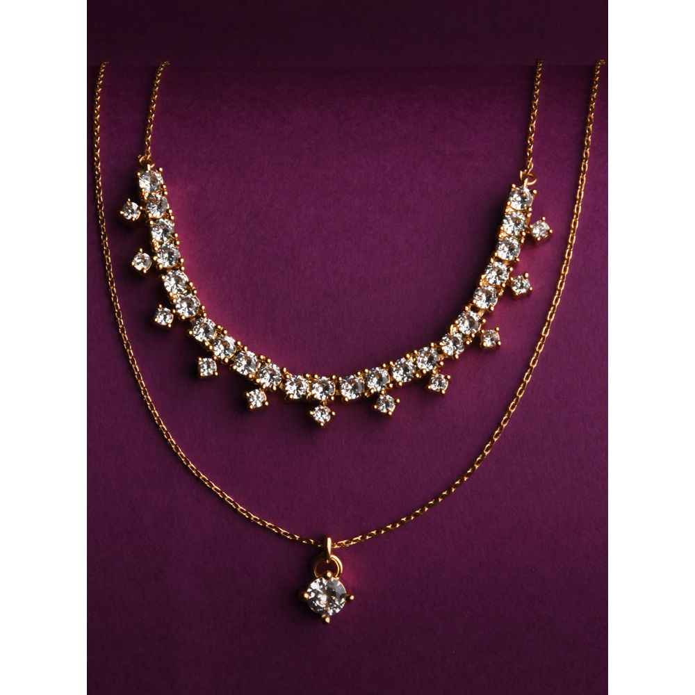 Lilly & Sparkle Brass Gold Plated Elegant Two Layered Necklace With Cz ...