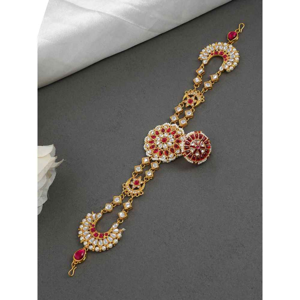 Silvermerc Gold Plated Red Meenakari Chand Suraj Sheeshful Borla Mathapatti