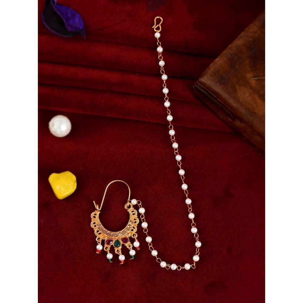 Silvermerc Gold Toned Wedding Nath Nose ring For Women