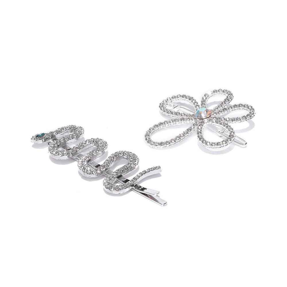 Blueberry Women Set of 2 Silver-Toned Embellished Hair Accessories