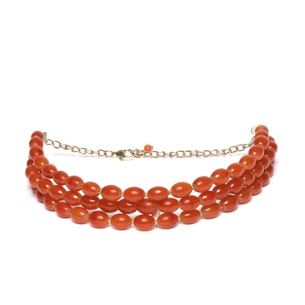 Blueberry Rust Orange & Gold-Toned Beaded Multistranded Handcrafted Choker