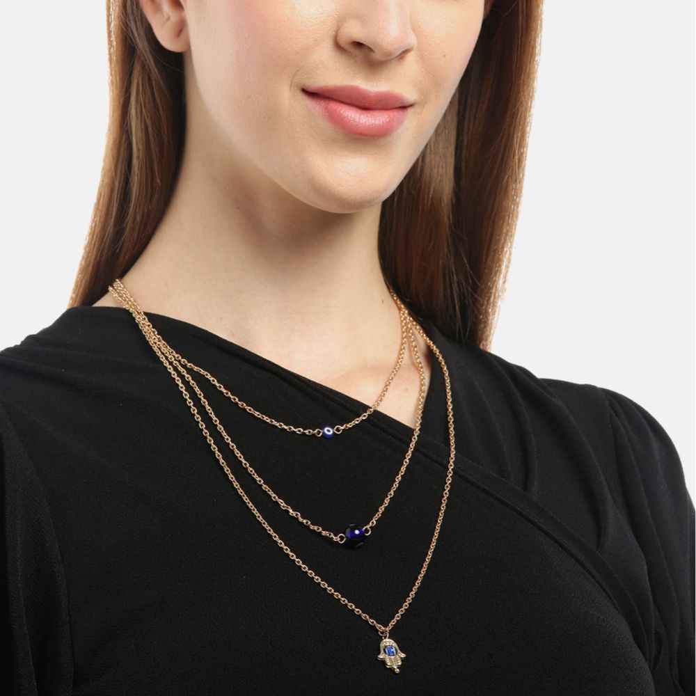 Blueberry Blue Gold-Plated Beaded Evil Eye Detail Handcrafted Layered ...