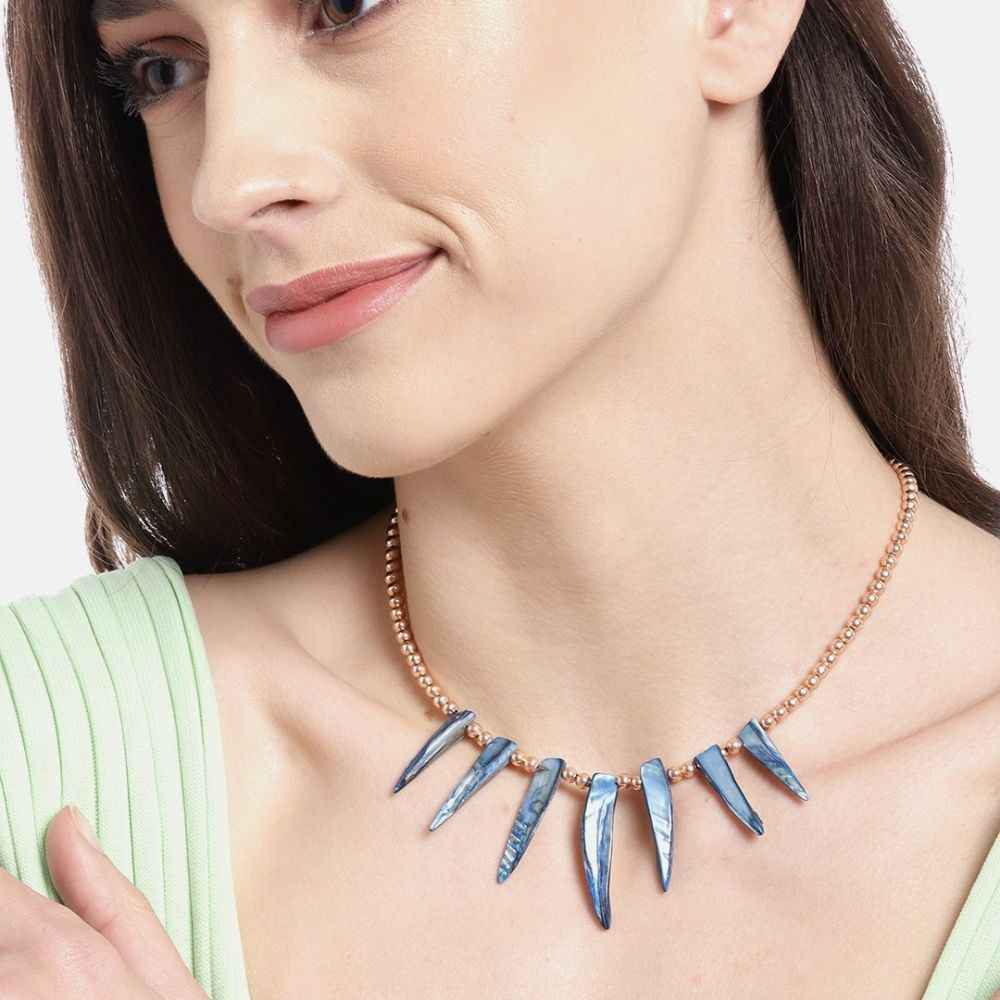 Blueberry Teal Blue Gold-Plated Handcrafted Beaded Necklace
