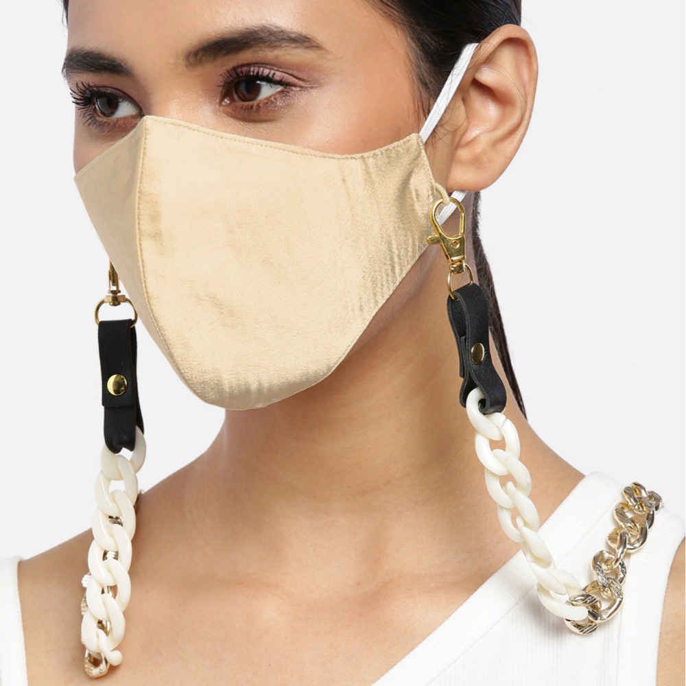 Blueberry Women Beige Solid Satin Reusable 2-Ply Cloth Mask & Gold ...