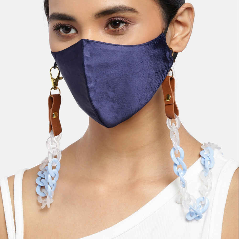 Blueberry Women Navy Blue Solid Satin Reusable 2-Ply Cloth Mask with ...