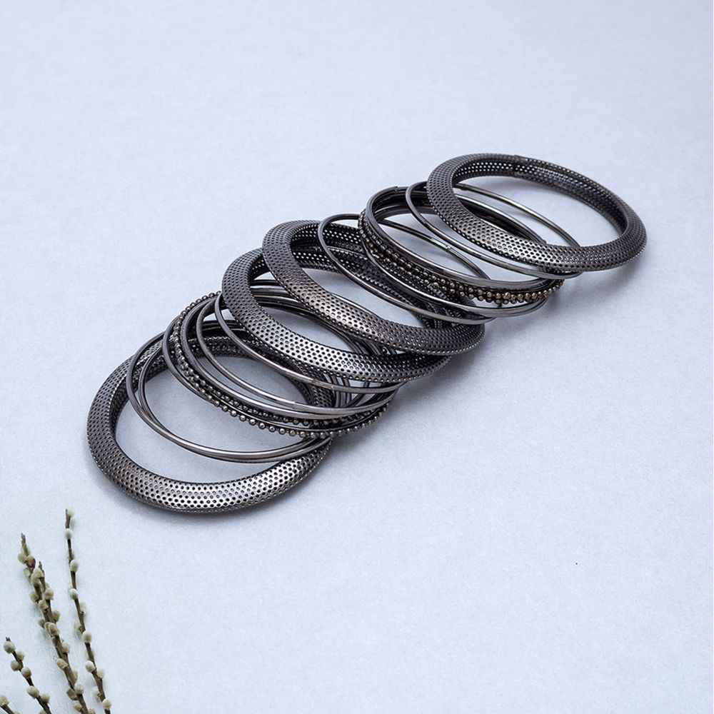 Golden Peacock Set of 20 Gun Metal-Toned Oxidised Bangles