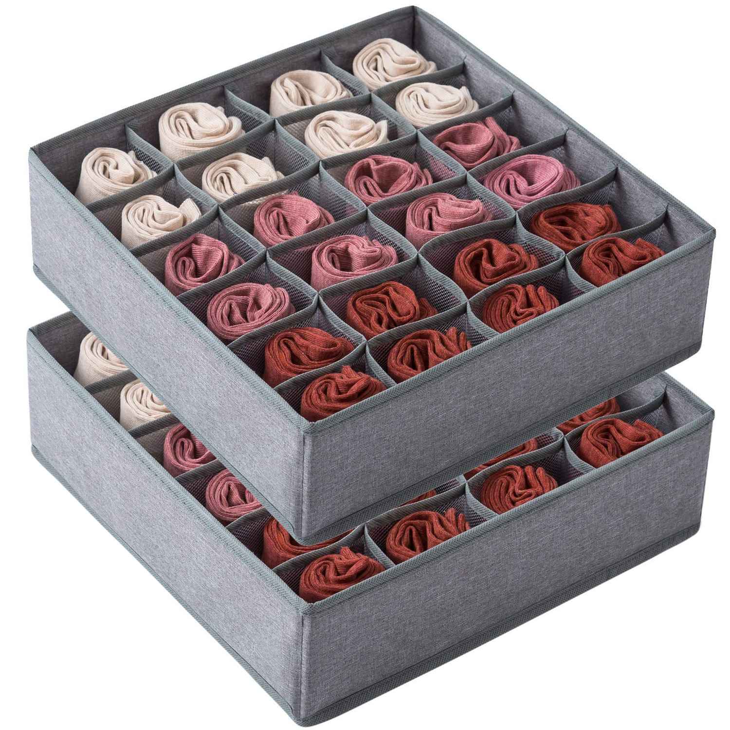 House of Quirk 2 Pack Closet Socks Organizer Drawer Divider, 24 Cell ...
