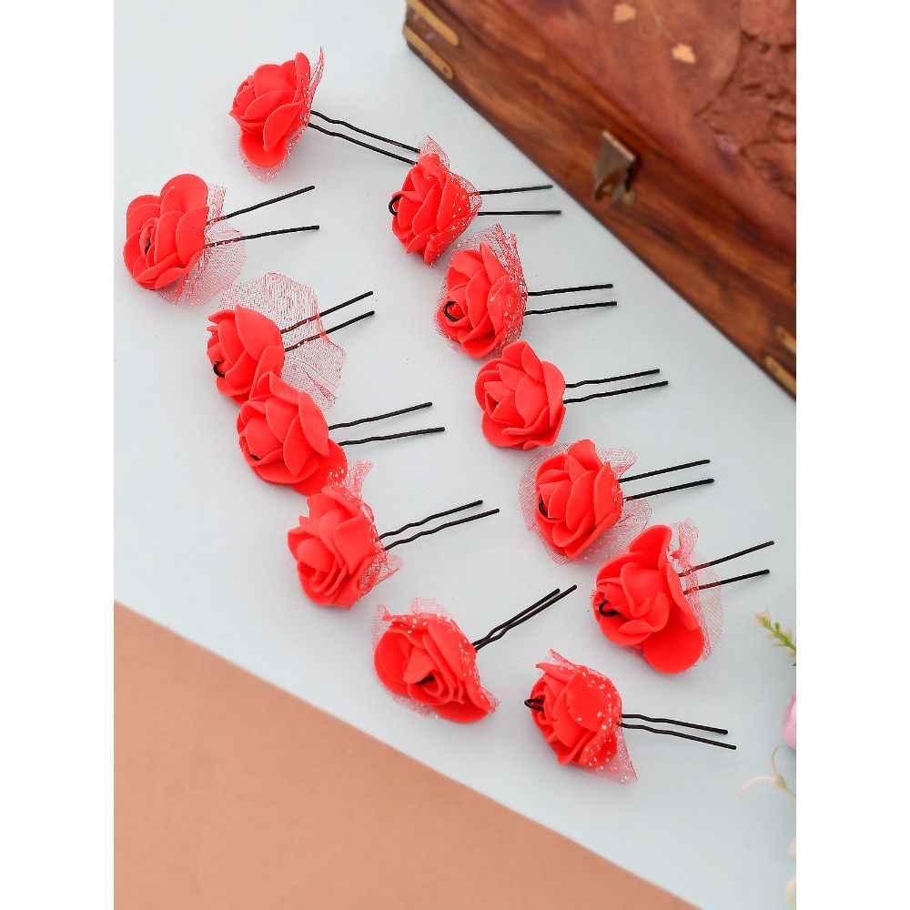 Silvermerc Designs Set of 10 Red Flower Hair Accessory Set