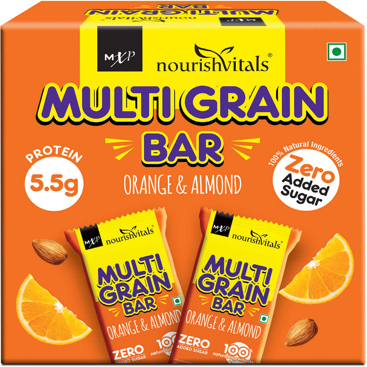 NourishVitals Multigrain Orange & Almond Bar, 100% Natural Plant Based ...