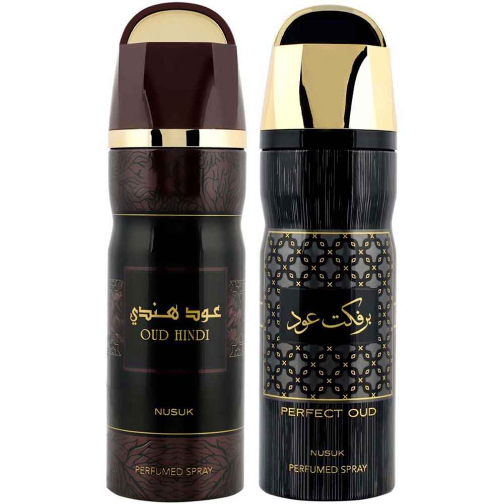 NUSUK Oud Hindi & Perfect Oud Deodorant for Men Pack of 2 400 ml