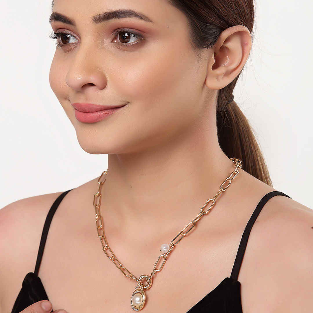 Ferosh Crystal Pearl Chunky Chain Necklace
