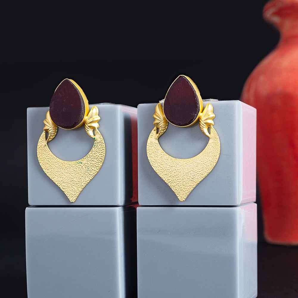 Golden Peacock Antique Design Natural Maroon Quartz Stone Studded Studs ...