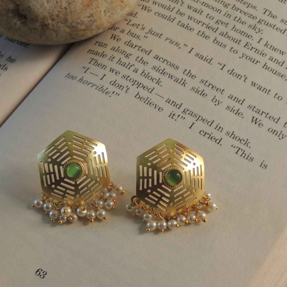 Johori Hexagon Gold Plated Jali Studs