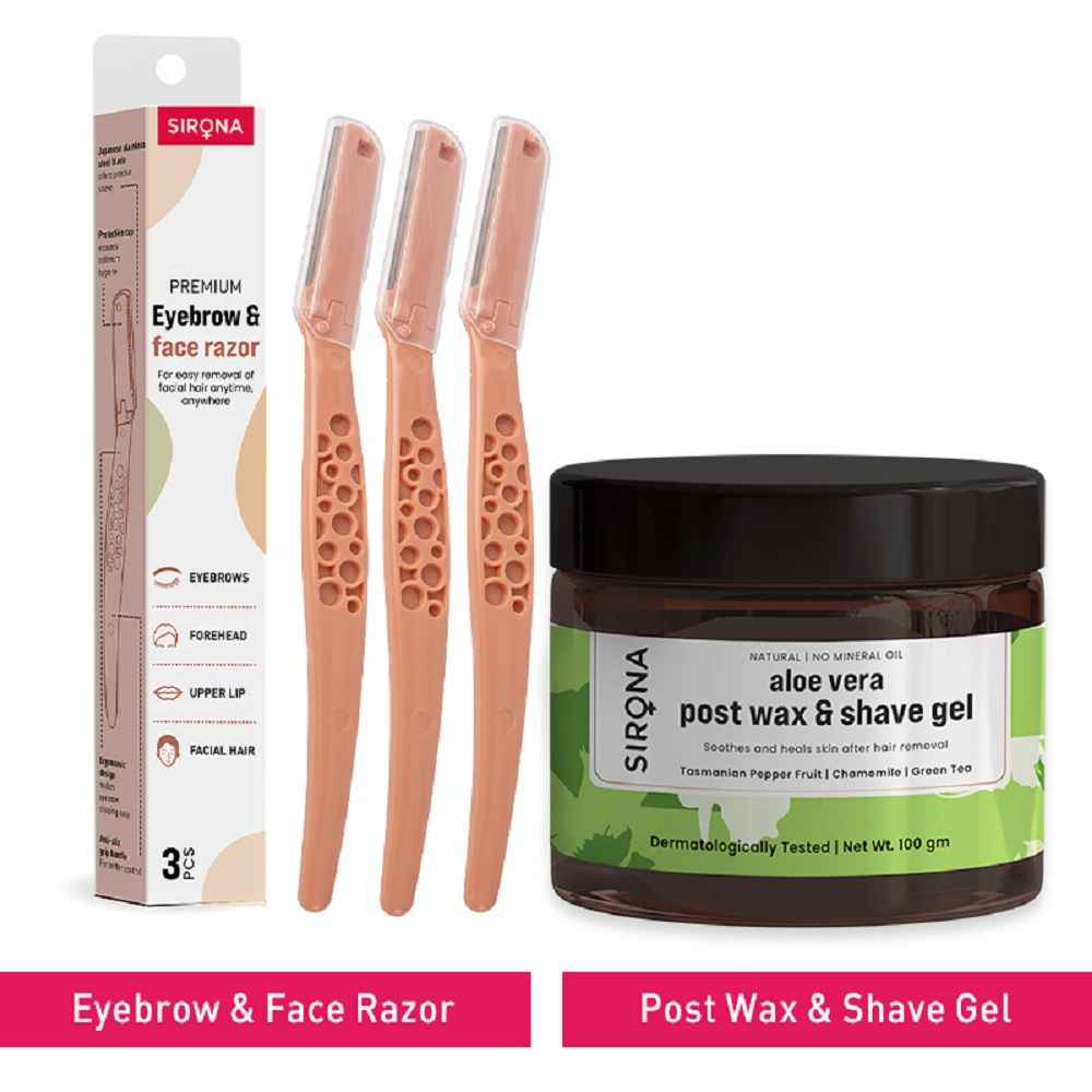 Sirona Reusable Eyebrow Razors with Post Wax and Shave Aloe Vera Gel