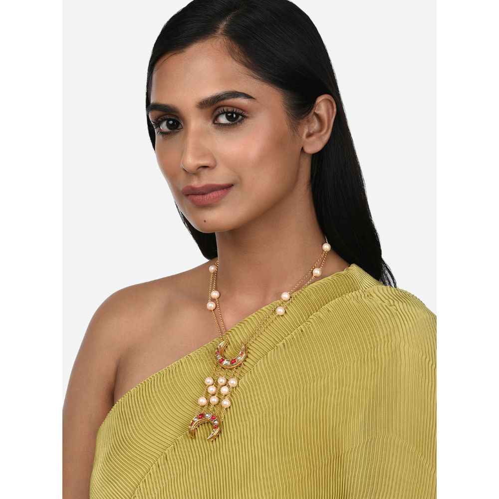 Ahaanya Gold Tone Kundan Polki Necklace With Pearls O2AHANK41