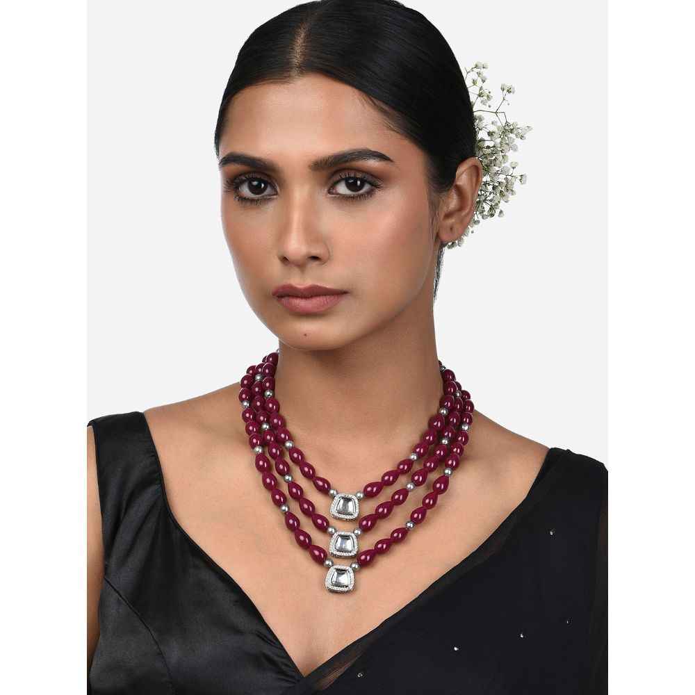 Ahaanya Red Agate And Kundan Polki Necklace With Cubic Zirconia ...