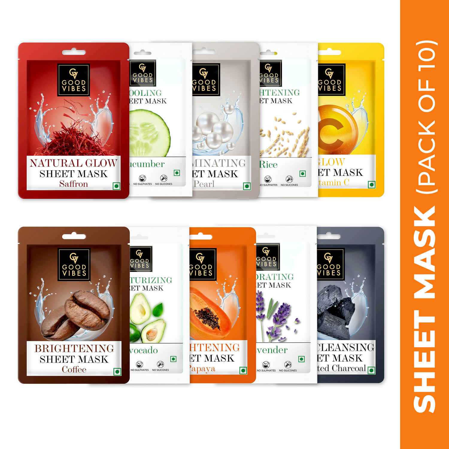 Good Vibes Face Serum Sheet Mask (Pack of 10)