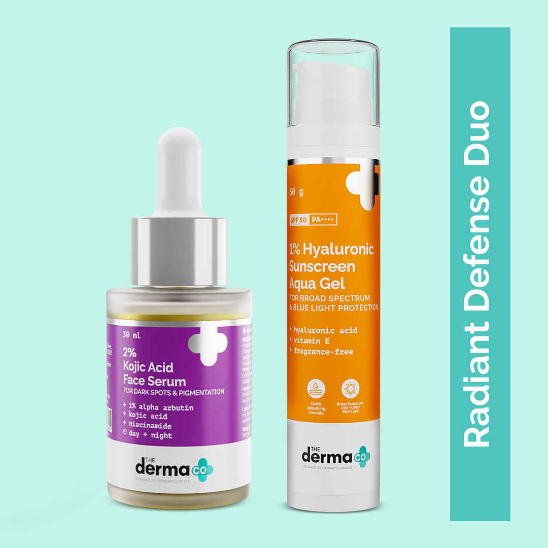 The Derma Co. Radiant Defense Duo: Hyaluronic Sunscreen & Kojic Acid ...