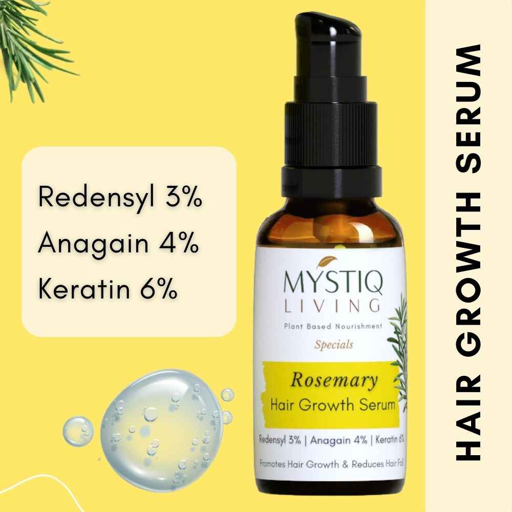Mystiq Living Rosemary Hair Growth Serum with 3% Redensyl, 4% Anagain ...