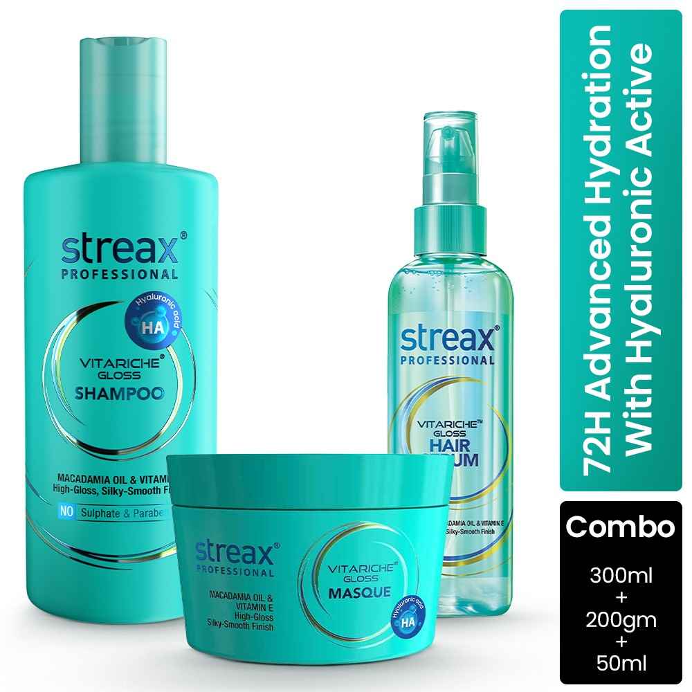 Streax Professional Vitariche Gloss Combo Serum, Shampoo & Conditioner ...
