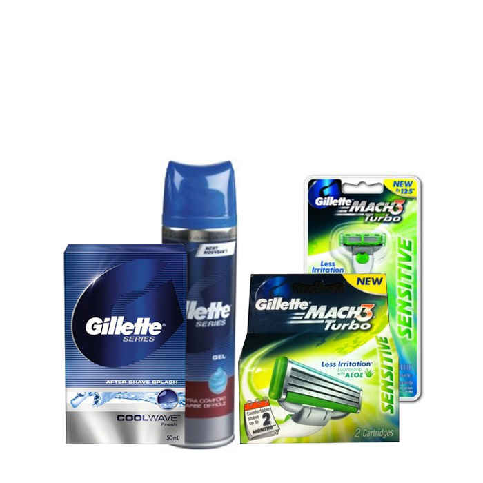 Buy Gillette Mach3 Turbo Sensitive Shaving Kit Online | Purplle