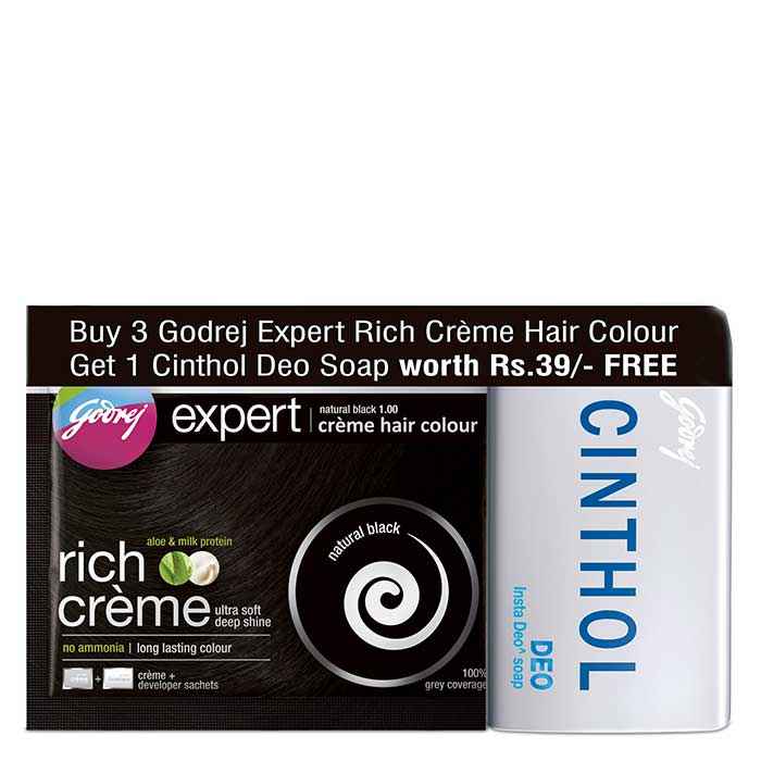 Buy Godrej Expert Rich Creme Natural Black Hair Colour (x3) + Cinthol ...