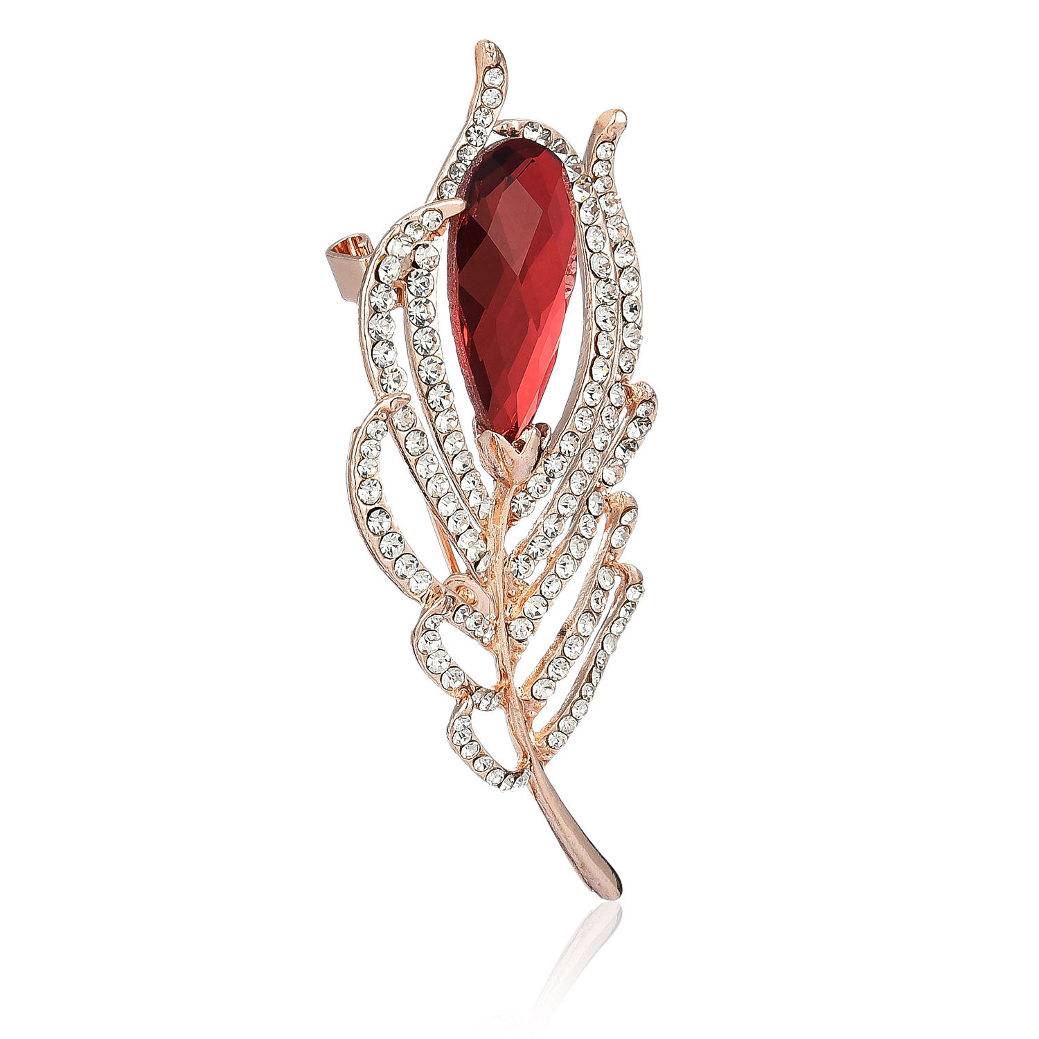 Buy Crunchy Fashion Brown Crystal Feather Leaf Brooch For Men & Women ...