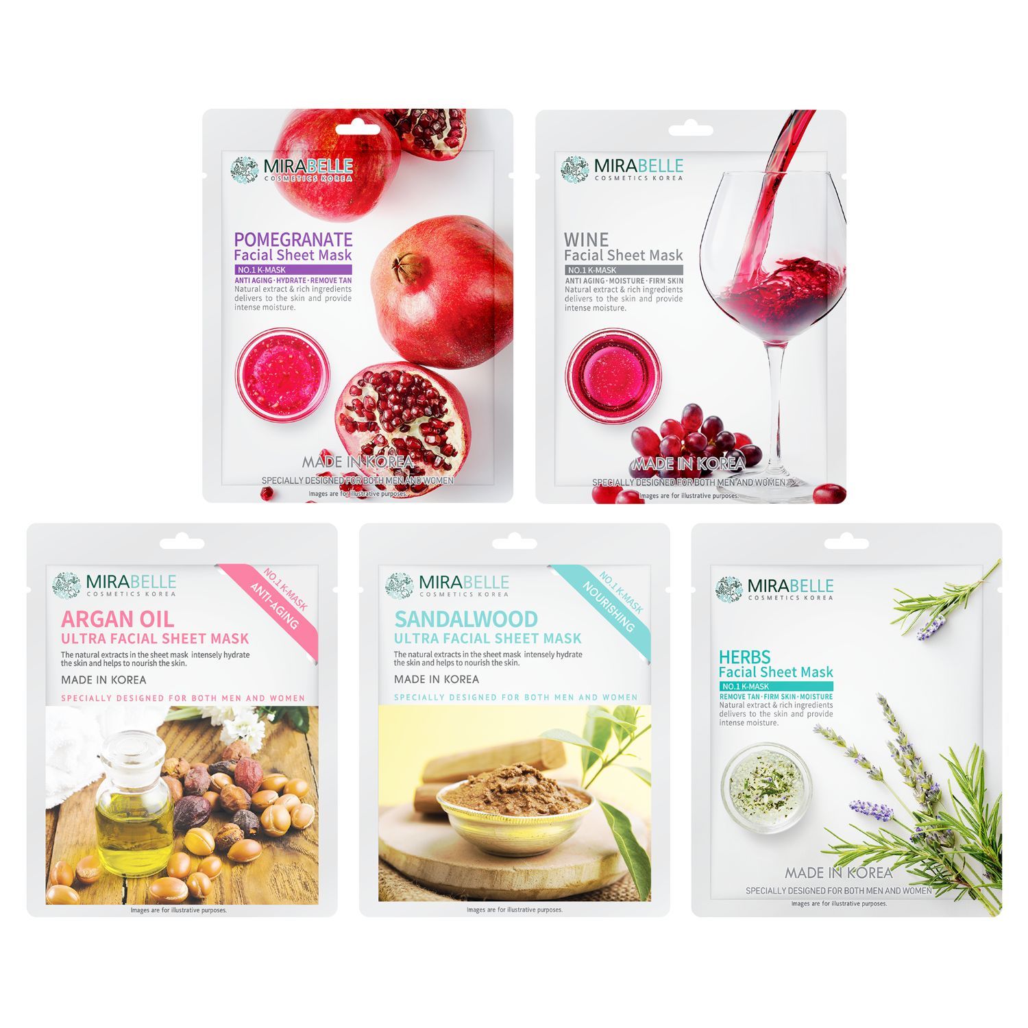 Mirabelle Dazzling look Facial Sheet Mask ( Pack of 5 )