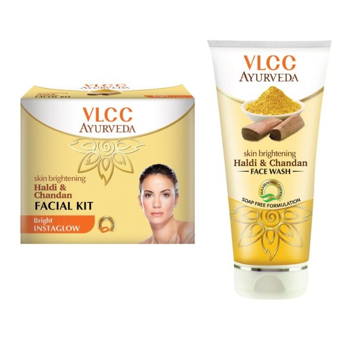 VLCC Ayurveda Haldi Chandan Facial Kit & Haldi Chandan Face Wash Combo ...