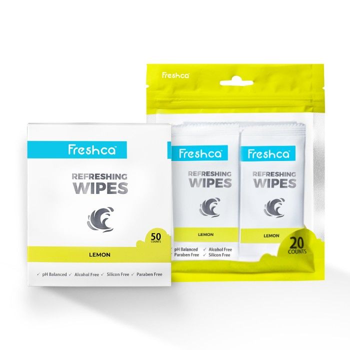 Freshca Facial Wet Wipes - Box & Zip Lock Bag Combo (Lemon Fragrance)