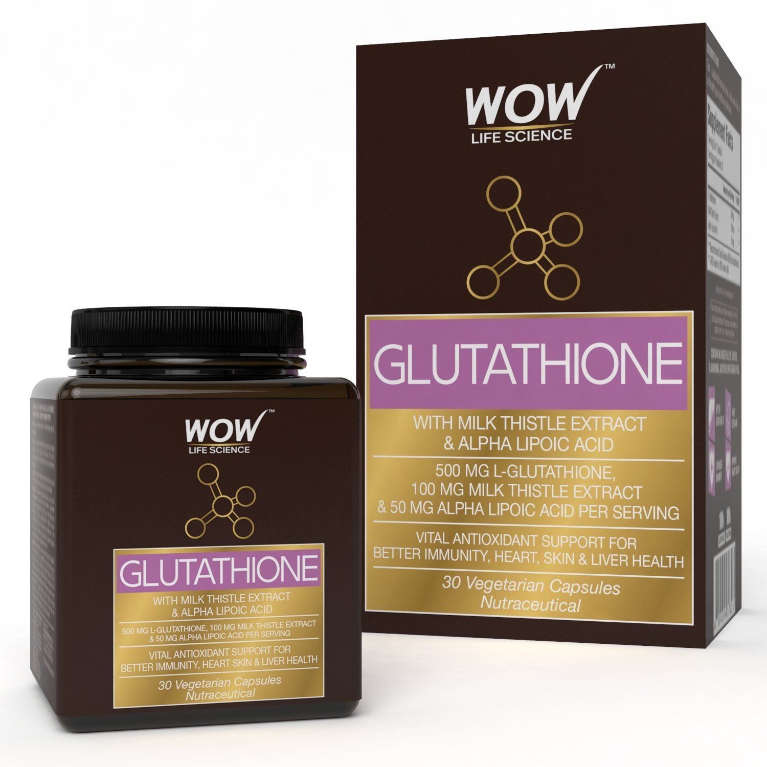 WOW Life Science Glutathione - with Milk Thistle Extract - 500mg L ...