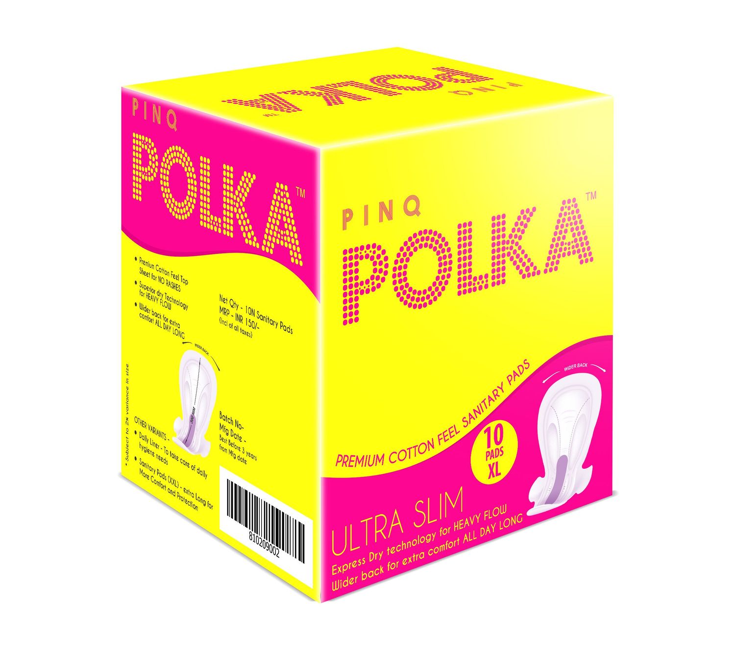 Buy PINQ POLKA Cotton Feel Sanitary Pads (XL) - 10 Premium Ultra Slim ...