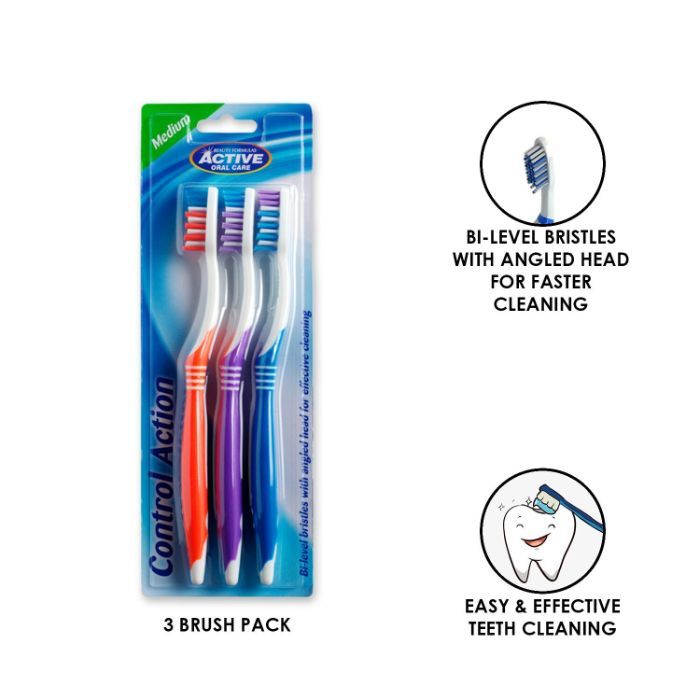 Beauty Formulas Active Oral Care Control Action Toothbrush Medium 3 Pcs