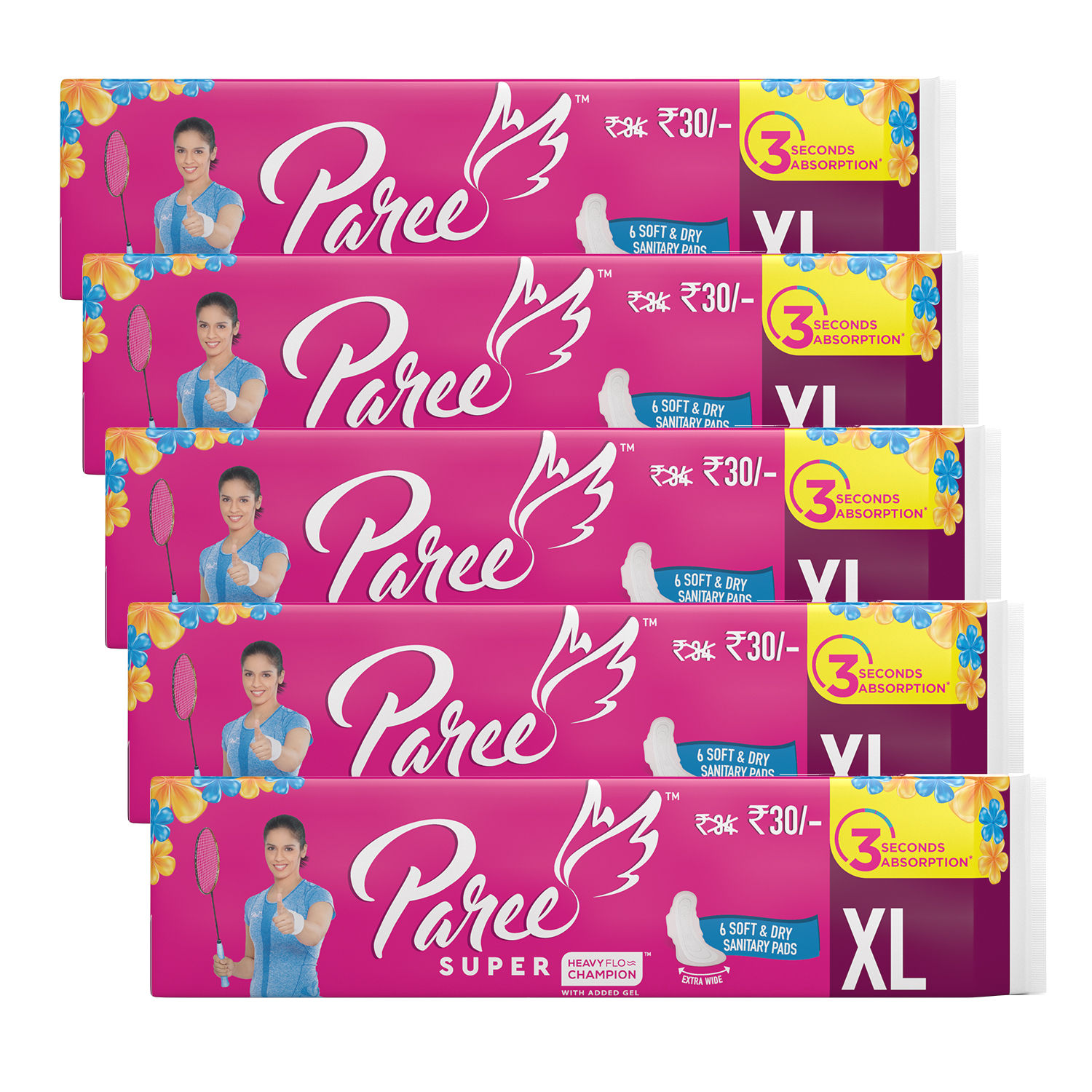 Paree Super Soft & Dry Feel 6 XL Sanitary Pads For Quick Absorb (Combo ...