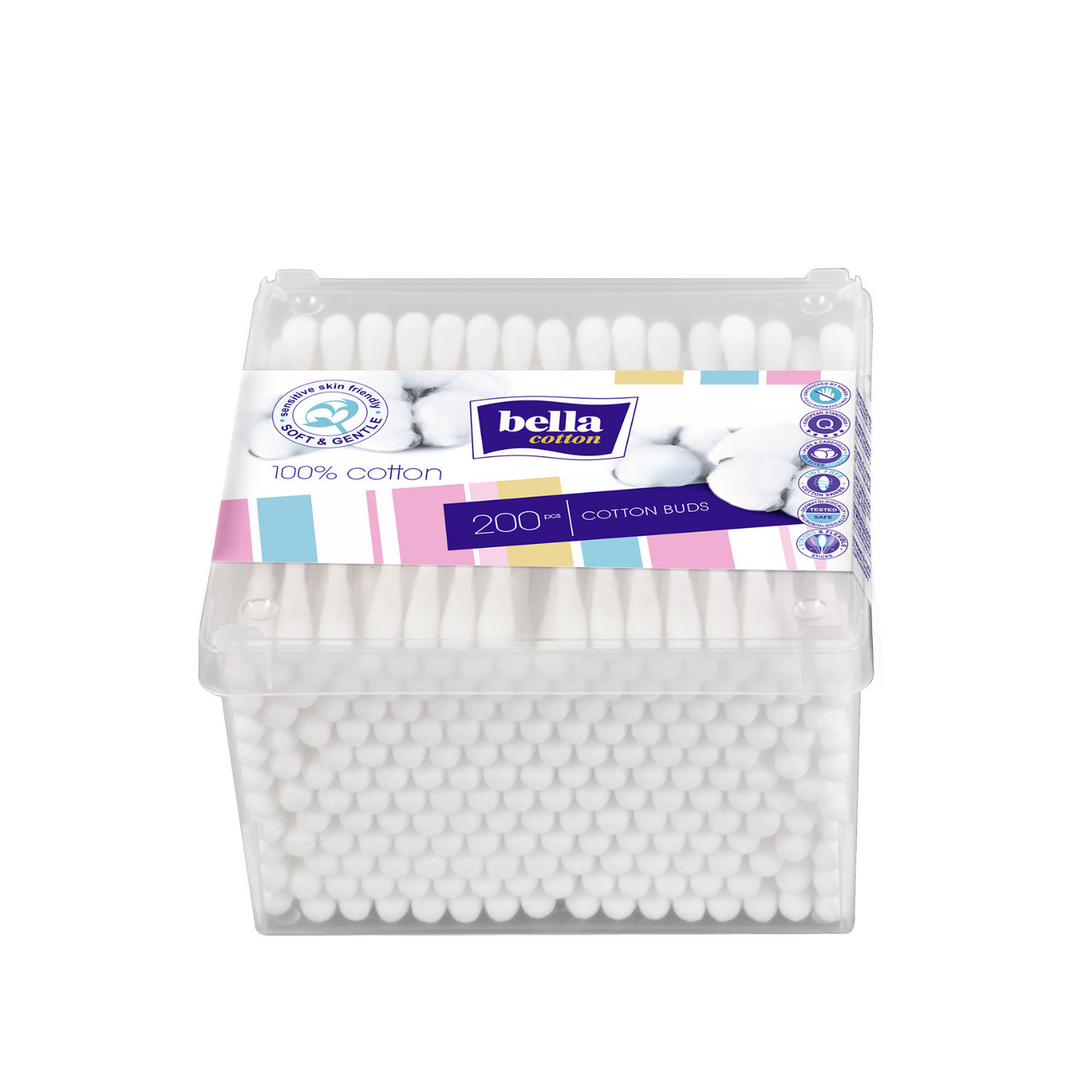 Bella Cotton Buds With Aloe Vera Extract Plastic Box 200 Pcs