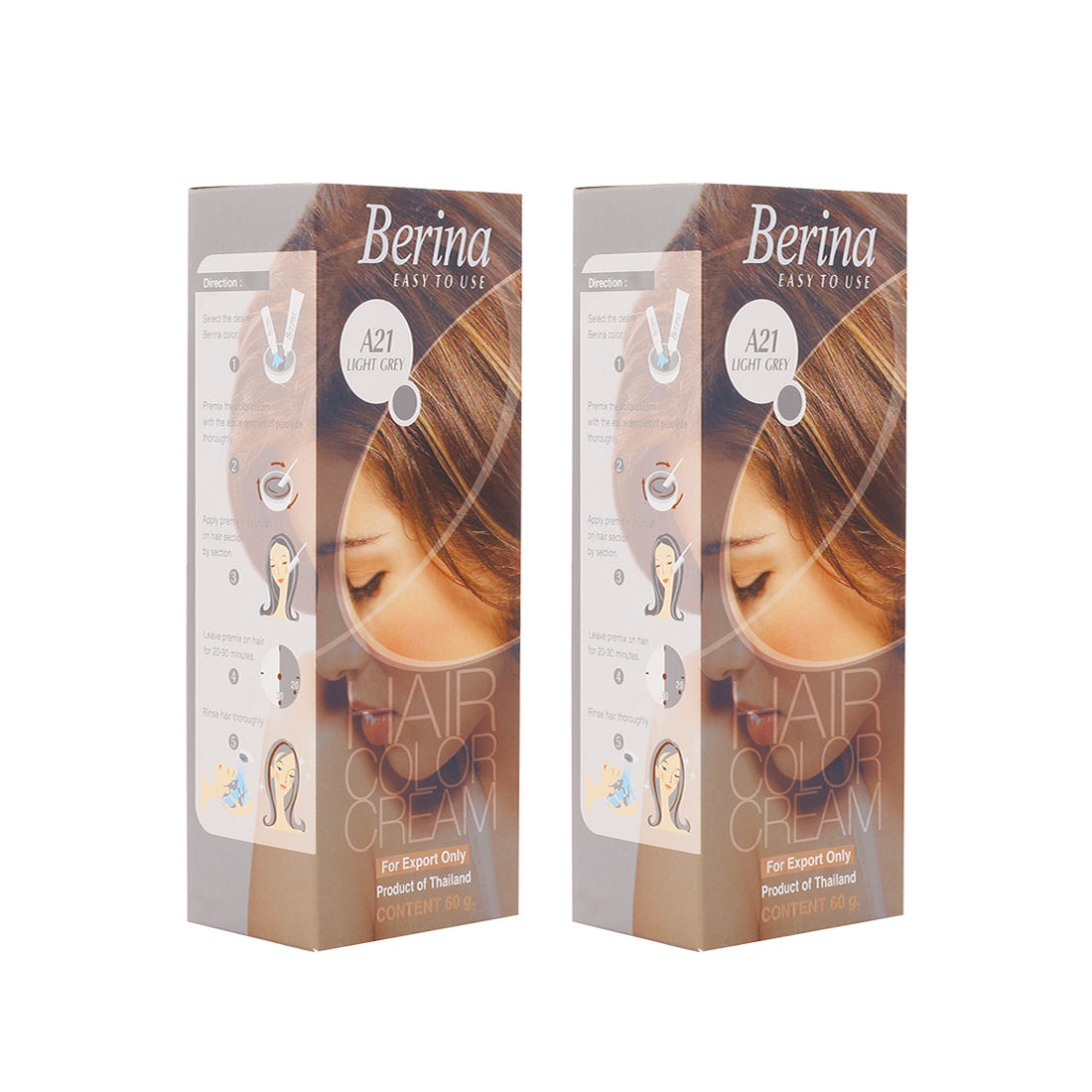 Buy Berina A21 Light Grey Hair Color Cream 60gm Pack of 2 Online | Purplle
