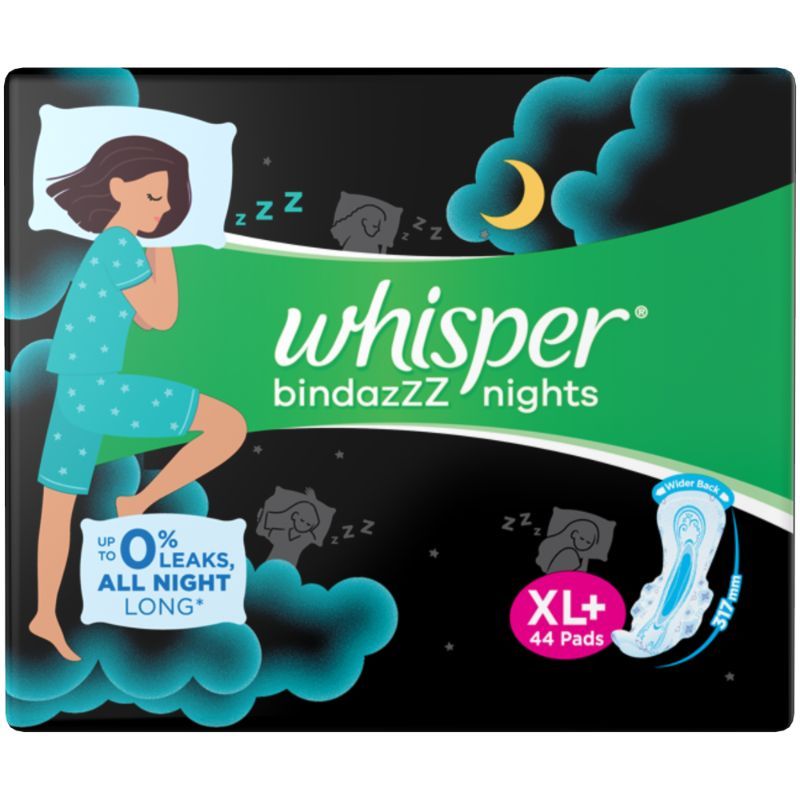 Buy Whisper Bindazz Nights XL+ 44s Sanitary pads for Women Online | Purplle