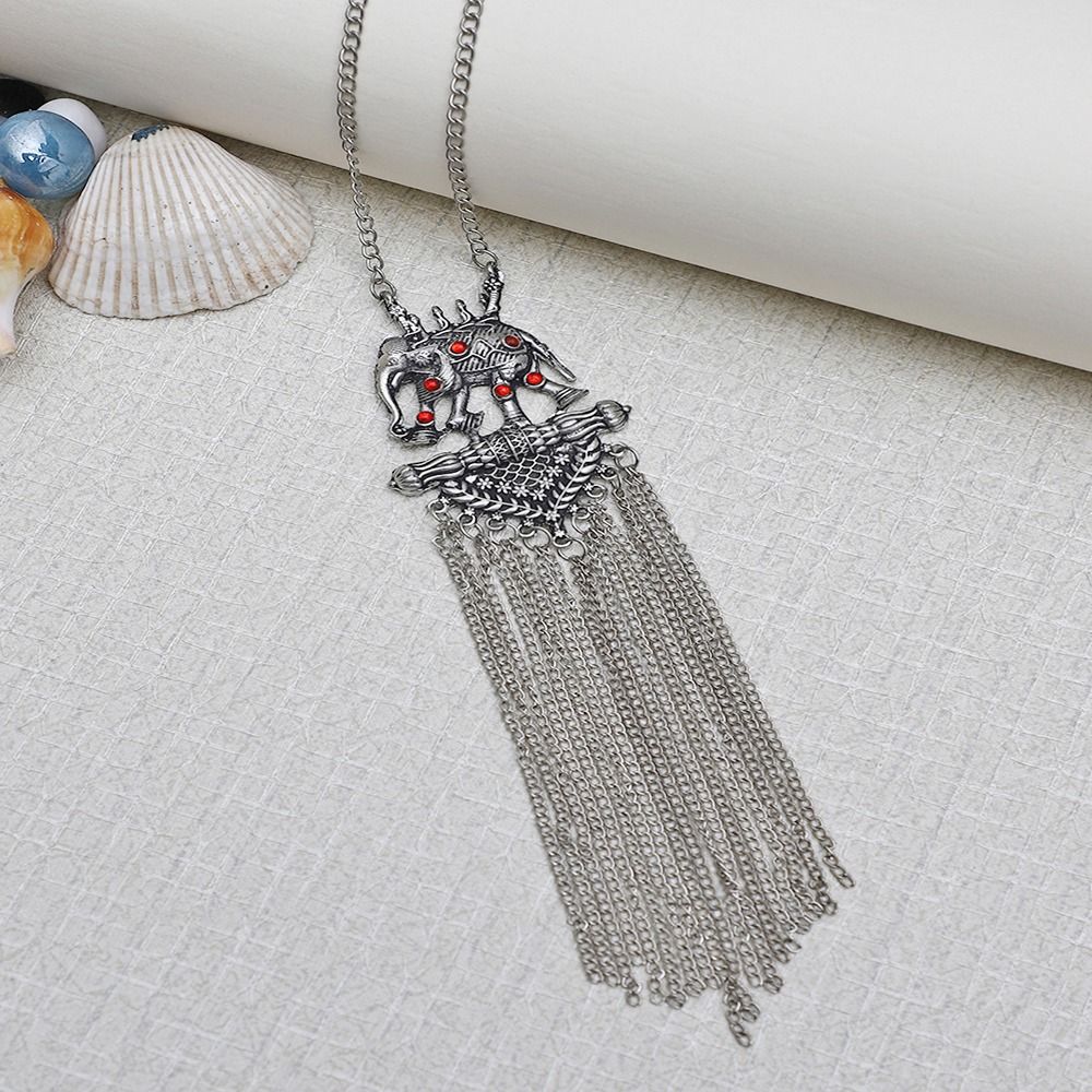 Crunchy Fashion Oxidised German Silver Bohemian Pendant Necklace