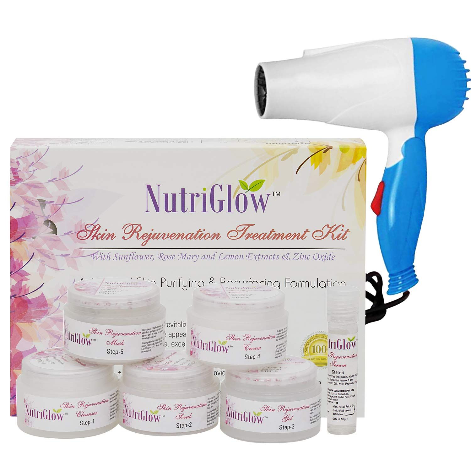 NutriGlow Skin Rejuvenation Treatment Kit (260gm) with Hair Dryer- Blue