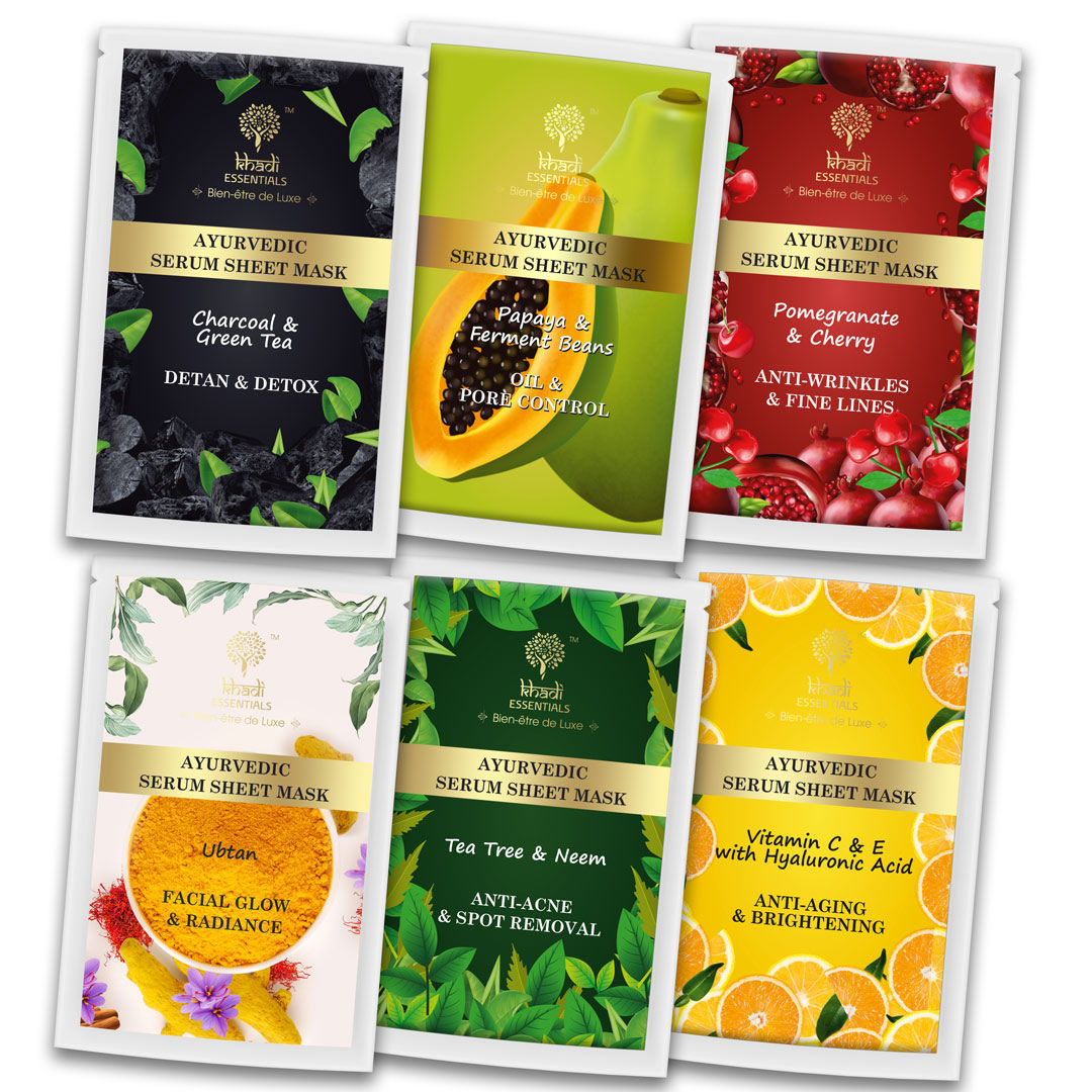 Khadi Essentials Khadi Essentials Ayurvedic Sheet Masks for Radiant Skin ( Pack of 6 )