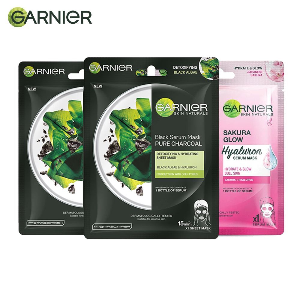 Garnier Skin Naturals Serum Sheet Masks ( 2 Black Rice Pure Charcoal ...