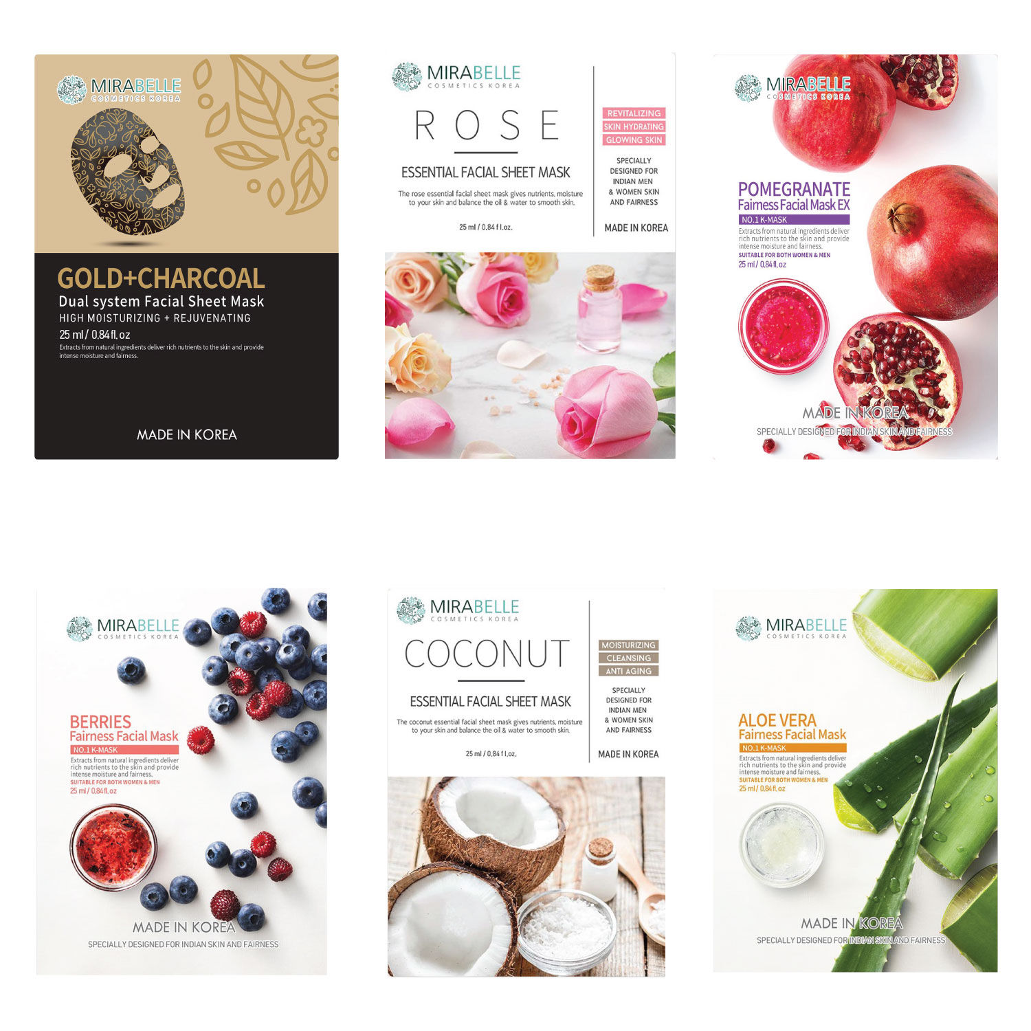 Mirabelle Korea Dry Skin Face Sheet Mask Combo Pack Of 6 (25 ml)